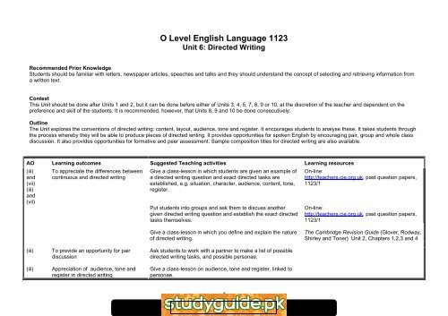 O Level English Language 1123 - StudyGuide.PK