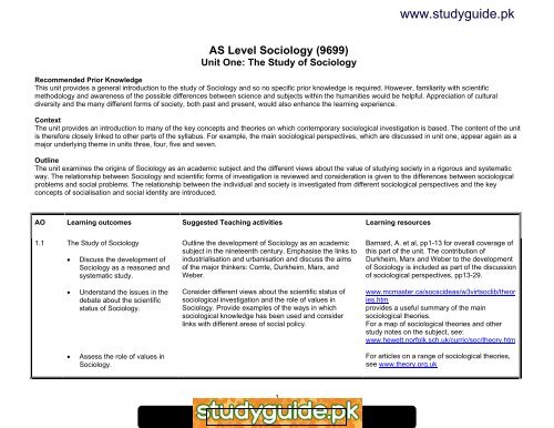 AS Level Sociology 9699 - StudyGuide.PK