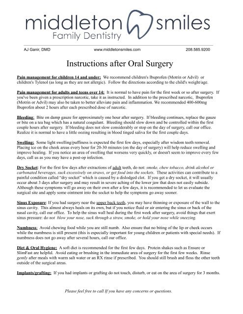 Instructions after Oral Surgery