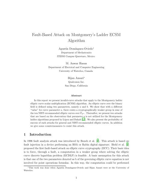 Fault Based Attack On Montgomery S Ladder Ecsm Algorithm