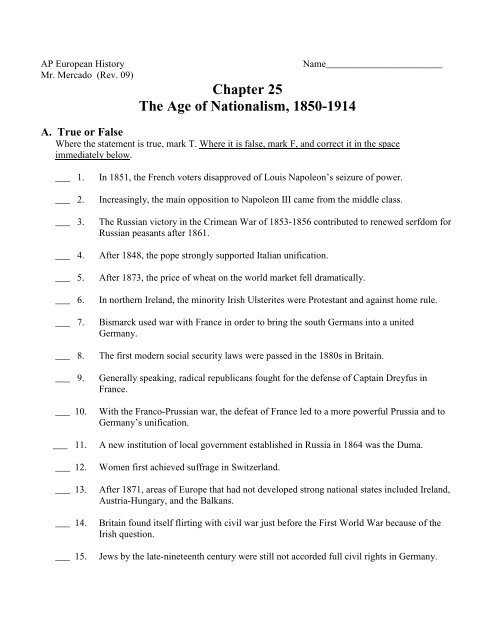 Chapter 25 The Age of Nationalism, 1850-1914 - Main
