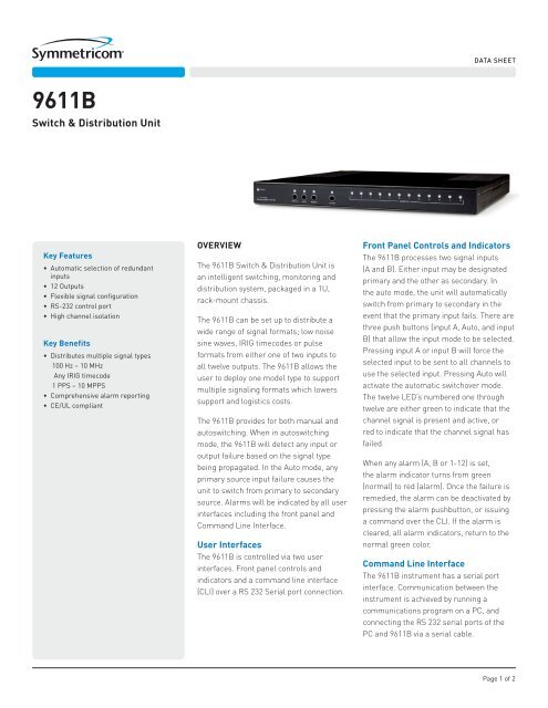 Symmetricom 9611B Switch and Distribution Unit.