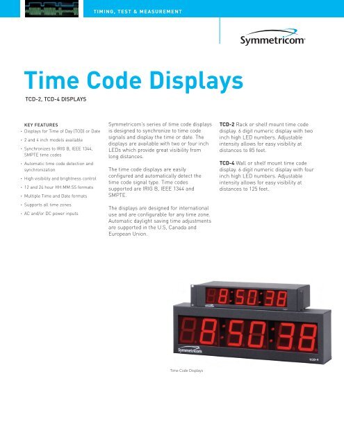 Data Sheet: Time Code Displays - Symmetricom
