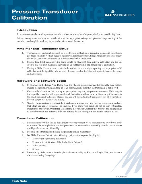 Pressure Transducer Calibration - ADInstruments