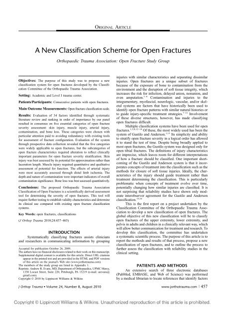 A New Classification Scheme for Open Fractures