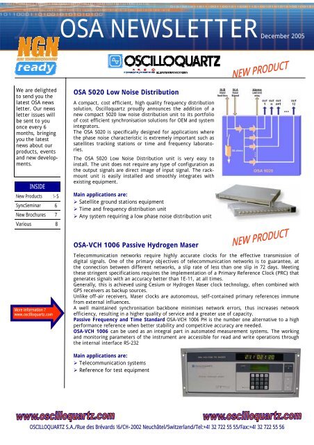 ETSI, E1, 2.048 MHz, etc. - Oscilloquartz SA