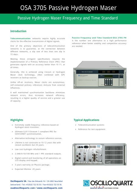 Product Datasheet - Oscilloquartz SA