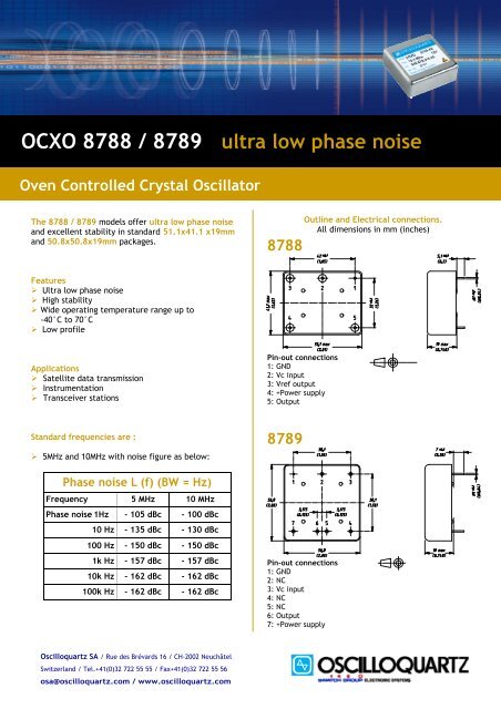 OCXO 8788 / 8789 ultra low phase noise - Oscilloquartz SA