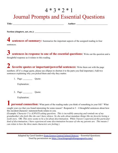 Journal Prompts with Essential Questions