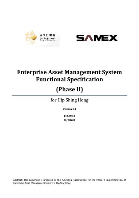 Enterprise Asset Management System Functional Specification (Phase II)