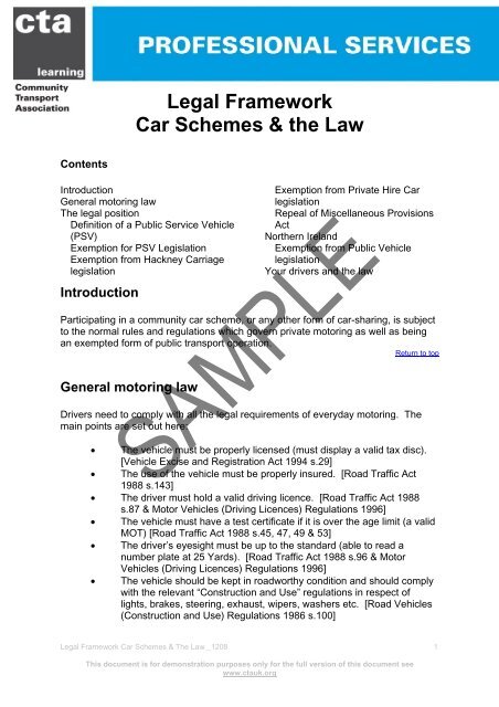 Legal Framework Car Schemes & the Law - Community Transport ...