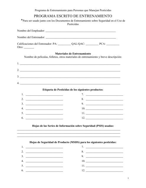 Pesticide Handler Training Program