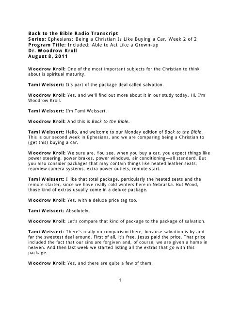 Back to the Bible Daily Program Transcript