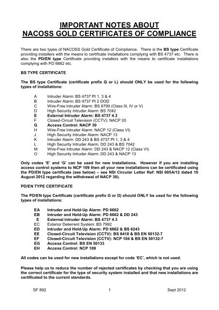 important notes about nacoss gold certificates of compliance