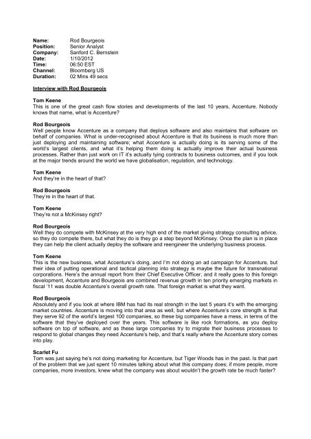 Rod Bourgeois Position - Executive Interviews