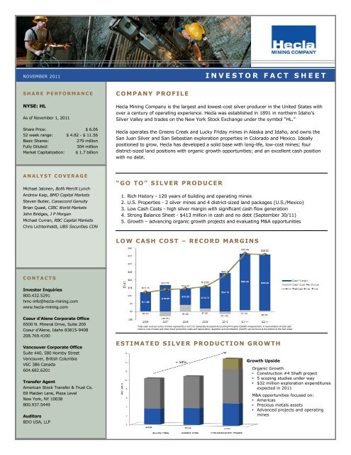 INVESTOR FACT SHEET - Hecla Mining Company