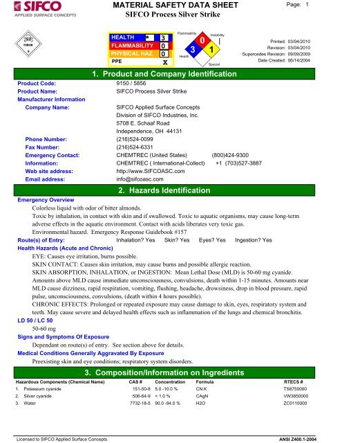 SIFCO Process Silver Strike MATERIAL SAFETY DATA ... - Categories