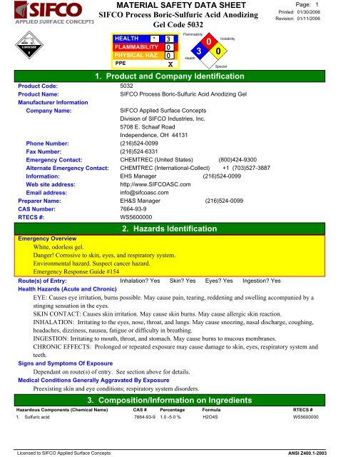 SIFCO Process Boric-Sulfuric Acid Anodizing Gel Code ... - Categories