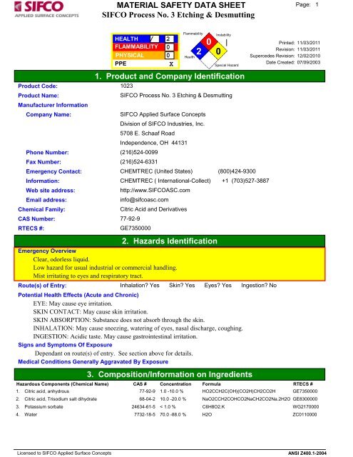 SIFCO Process No. 3 Etching & Desmutting MATERIAL ... - Categories