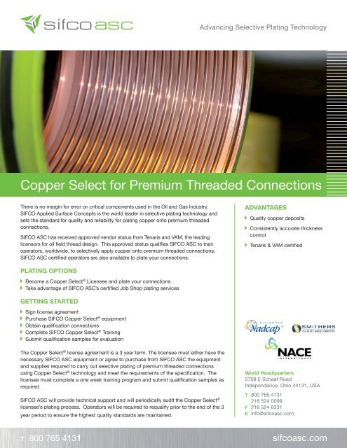 Copper Select for Premium Threaded Connections - SIFCO ASC