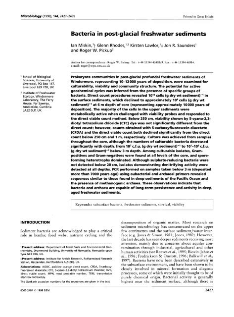 Bacteria in post-glacial freshwater sediments - Microbiology