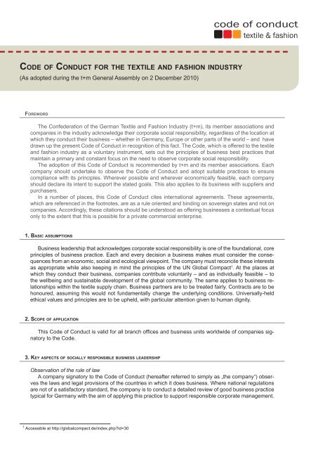 code of conduct for the textile and fashion industry - Peppermint