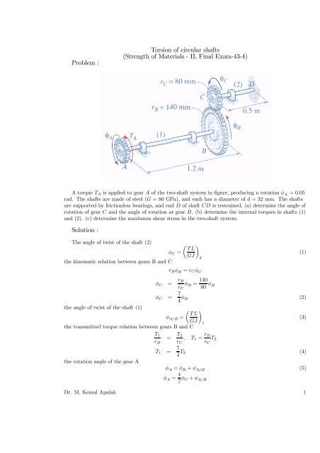 Torsion of circular shafts (Strength of Materials - II, Final Exam-43-4 ...