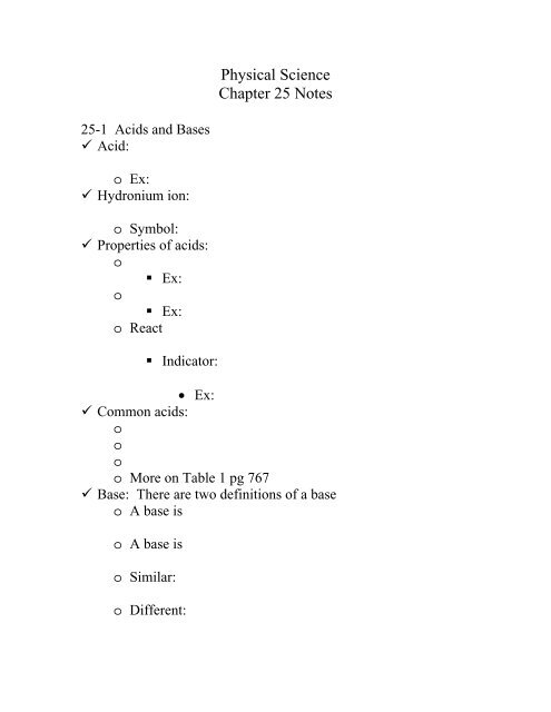 Physical Science Chapter 25 Notes