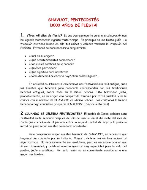 SHAVUOT, PENTECOSTÃ S Â¡3000 AÃ OS DE FIESTA!