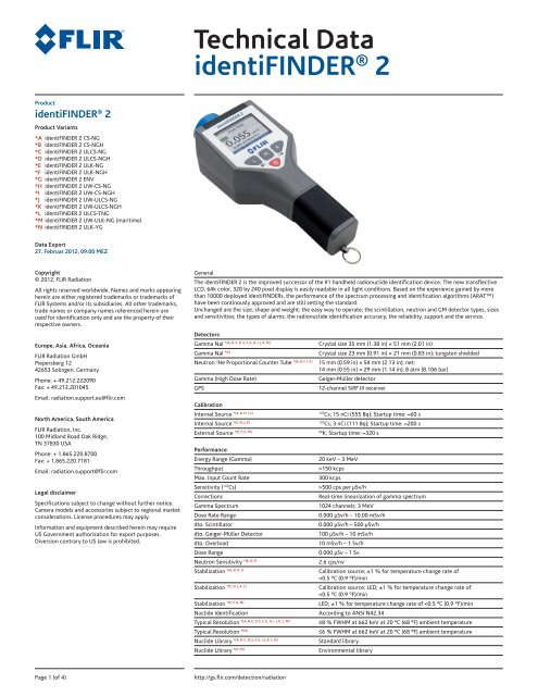 Technical Data identiFINDER® 2 - FLIR.com - FLIR Systems