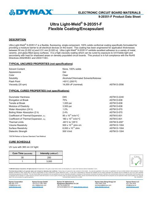 DYMAX Ultra Light Weld 9-20351-F Flexible Coating/ Encapsulant