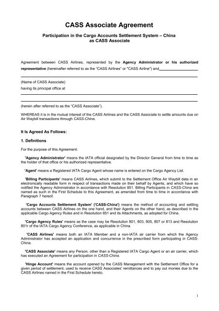 CASS Associate Agreement