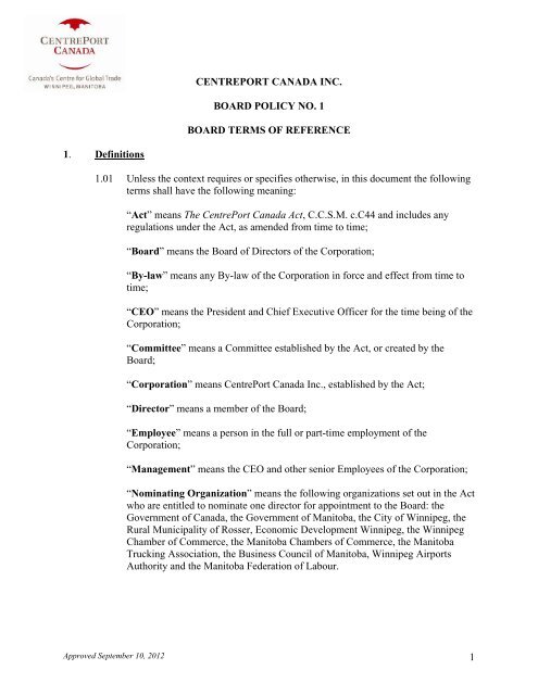Board Terms of Reference - Centreport Canada