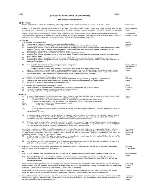 Institute War Clauses Cargo Nacora Institute Coal Clauses – a ...