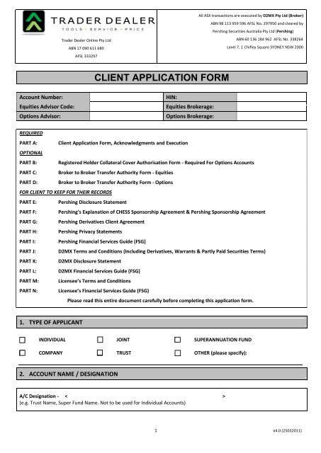 CLIENT APPLICATION FORM - Trader Dealer Online