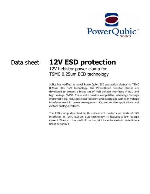 Datasheet - TSMC 0.25um BCD 12V protection clamps - Sofics