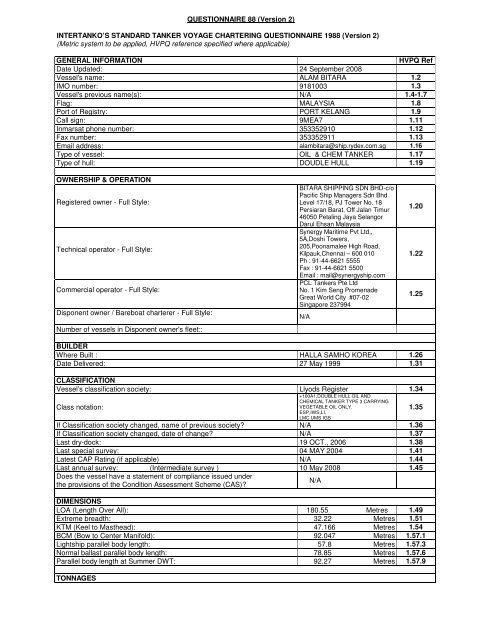 QUESTIONNAIRE 88 (Version 2) INTERTANKO'S ... - PCL