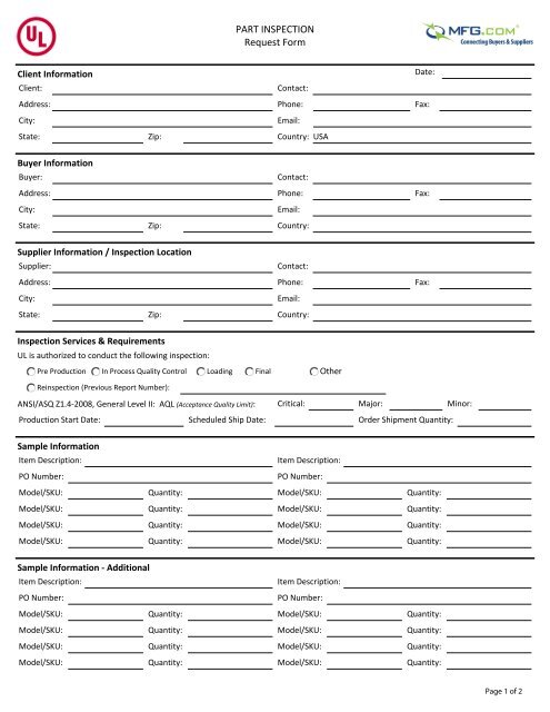 PART INSPECTION Request Form - MFG.com