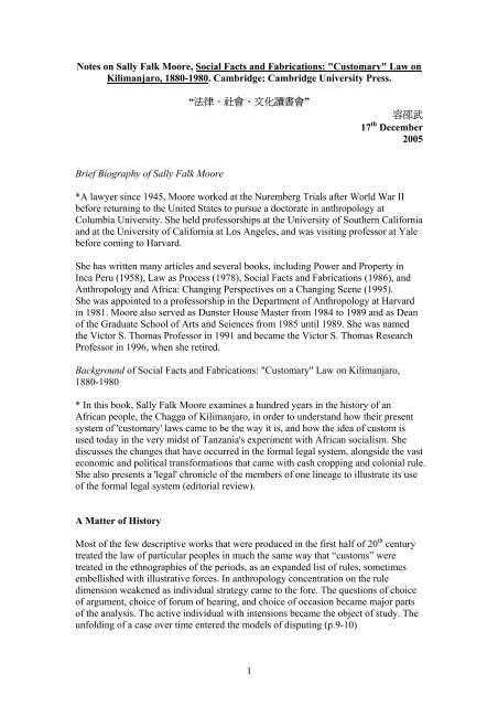 1 Notes on Sally Falk Moore, Social Facts and Fabrications ...