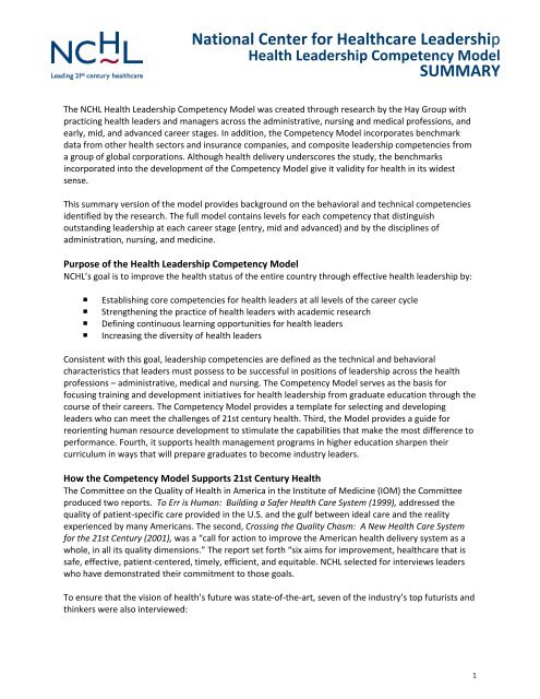 Competency Model-Summary - National Center for Healthcare ...