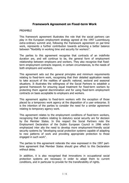 Framework Agreement on Fixed-term Work