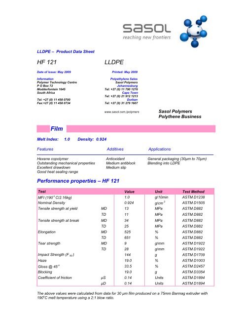 BRC - Astrapak (SASOL Food Safety Data Sheet) - Kaap Agri