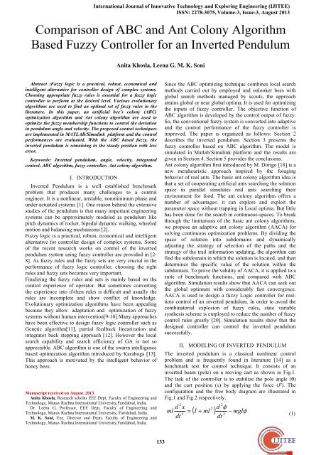 Comparison of ABC and Ant Colony Algorithm Based Fuzzy ...