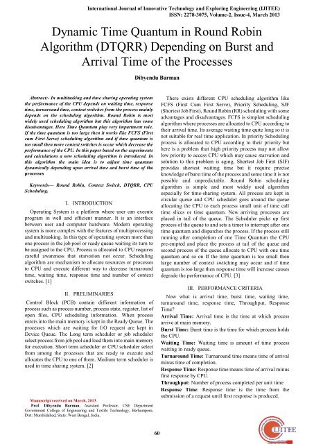 Dynamic Time Quantum in Round Robin Algorithm (DTQRR)