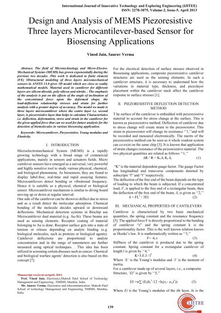 Design and Analysis of MEMS Piezoresistive Three layers ...
