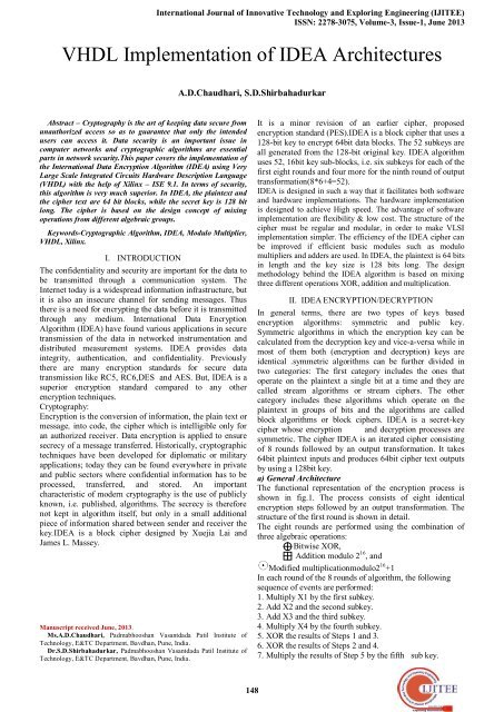 VHDL Implementation of IDEA Architectures - International Journal ...