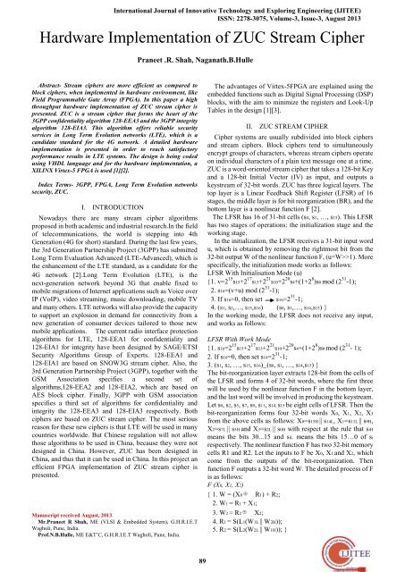 Hardware Implementation of ZUC Stream Cipher - International ...