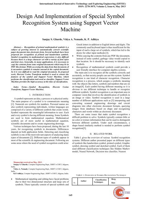 Design And Implementation of Special Symbol Recognition System ...