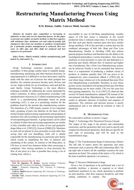 Restructuring Manufacturing Process using Matrix Method