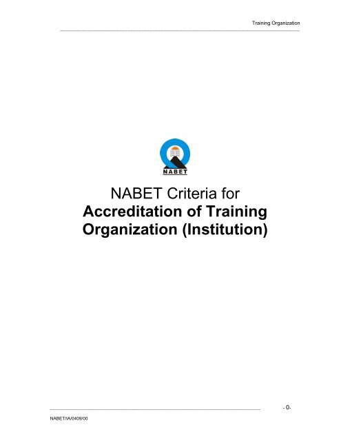 NABET Criteria for Accreditation of Training Organization (Institution)